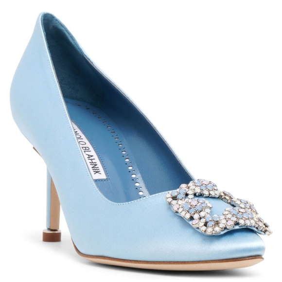 Manolo Blahnik | Shoes | Manolo Blahnik Hangisi 7 Light Blue Satin ...